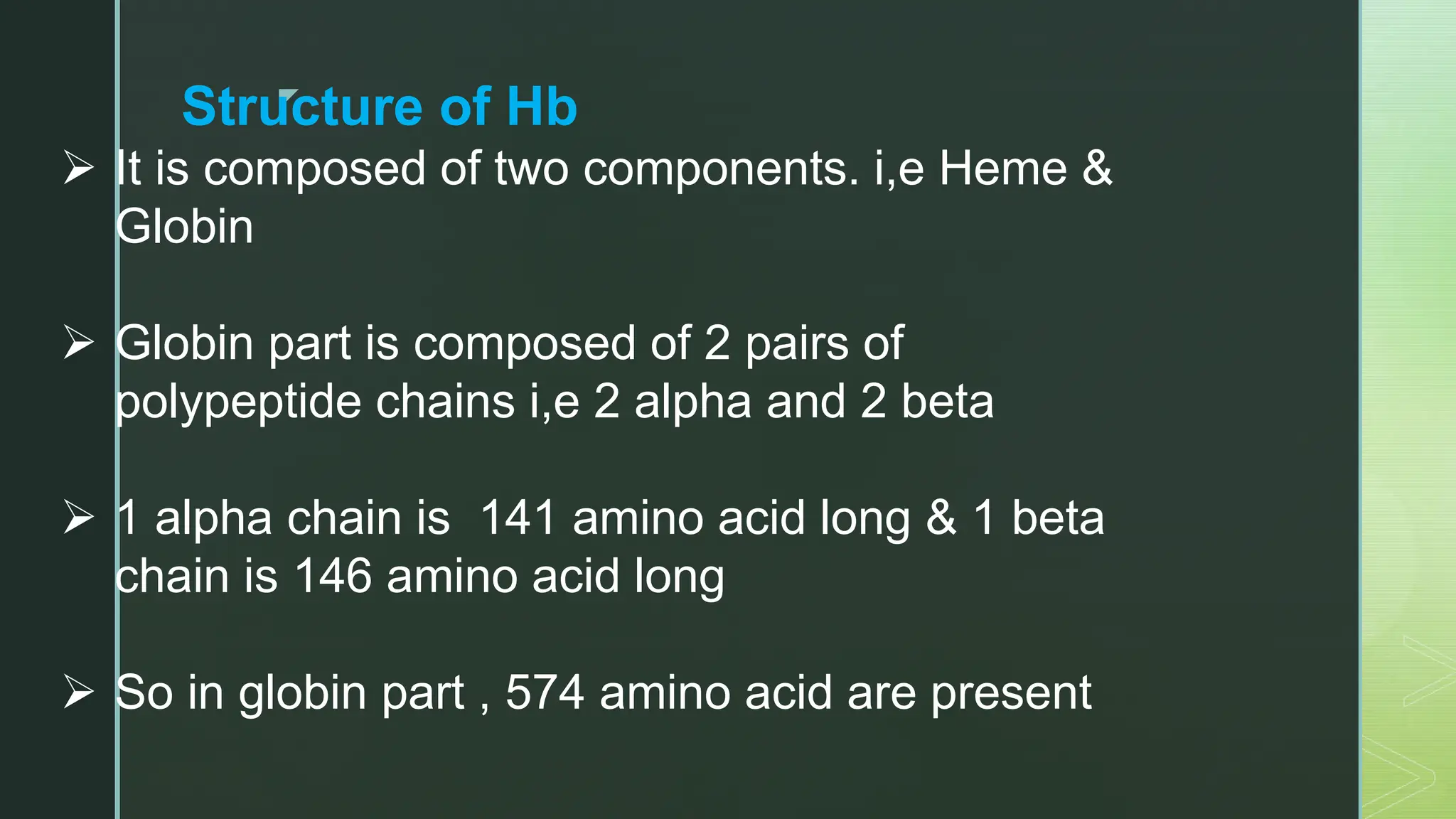 Structure & Biological role of Hemoglobin, myoglobin & Chrophyll ...