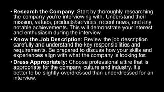 Job interview slides for the soft skills course | PPTX