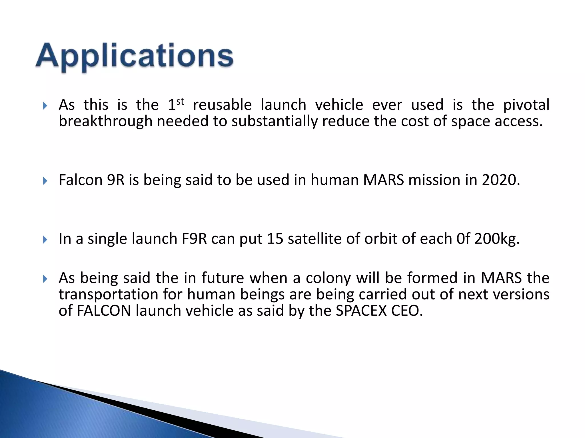SpaceX Falcon9 Reusable Launch Vehicle | PPTX