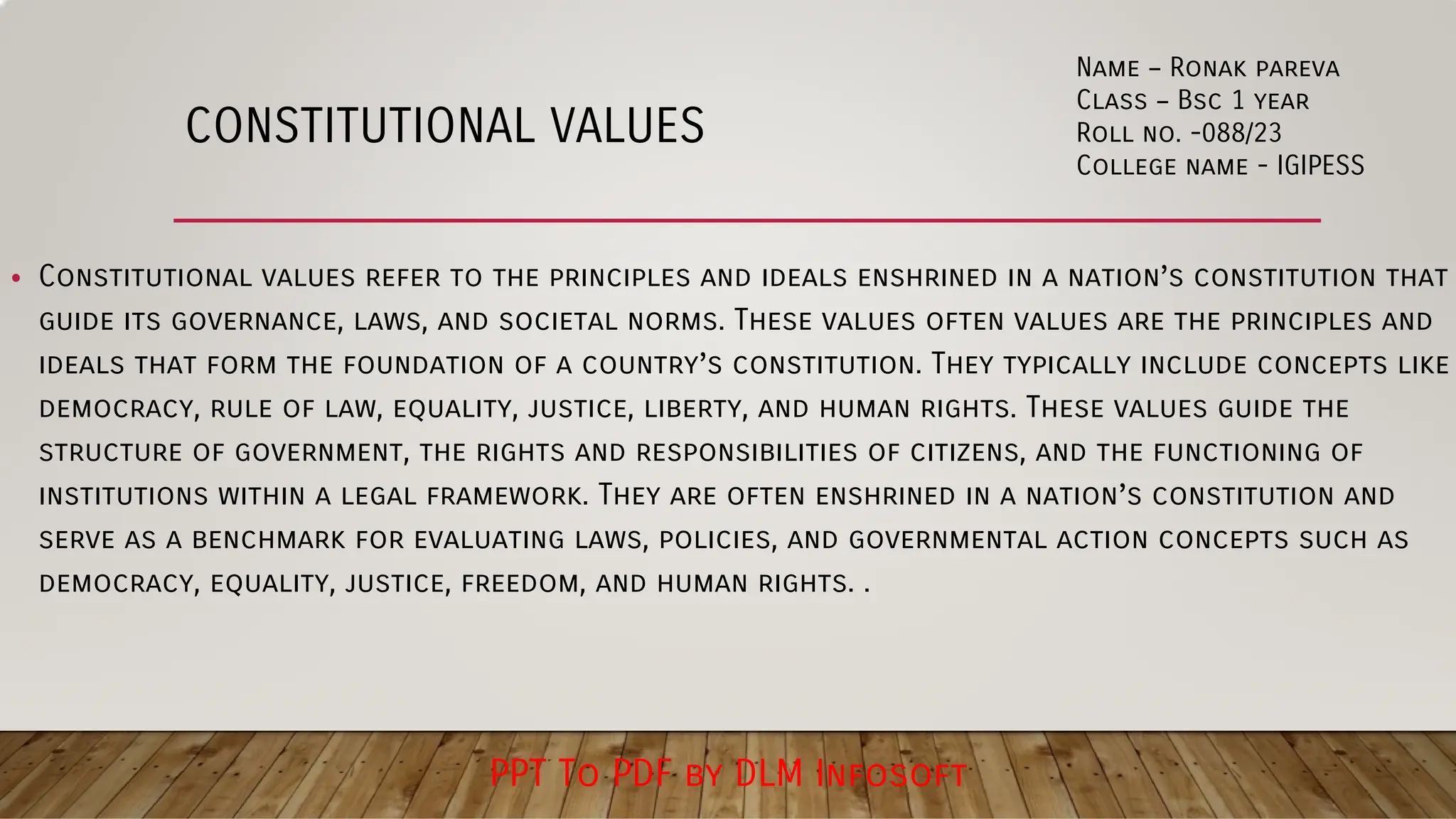 Presentation on Indian constitutional values. | PDF