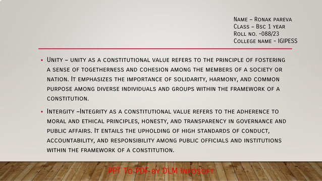 Presentation on Indian constitutional values. | PPT