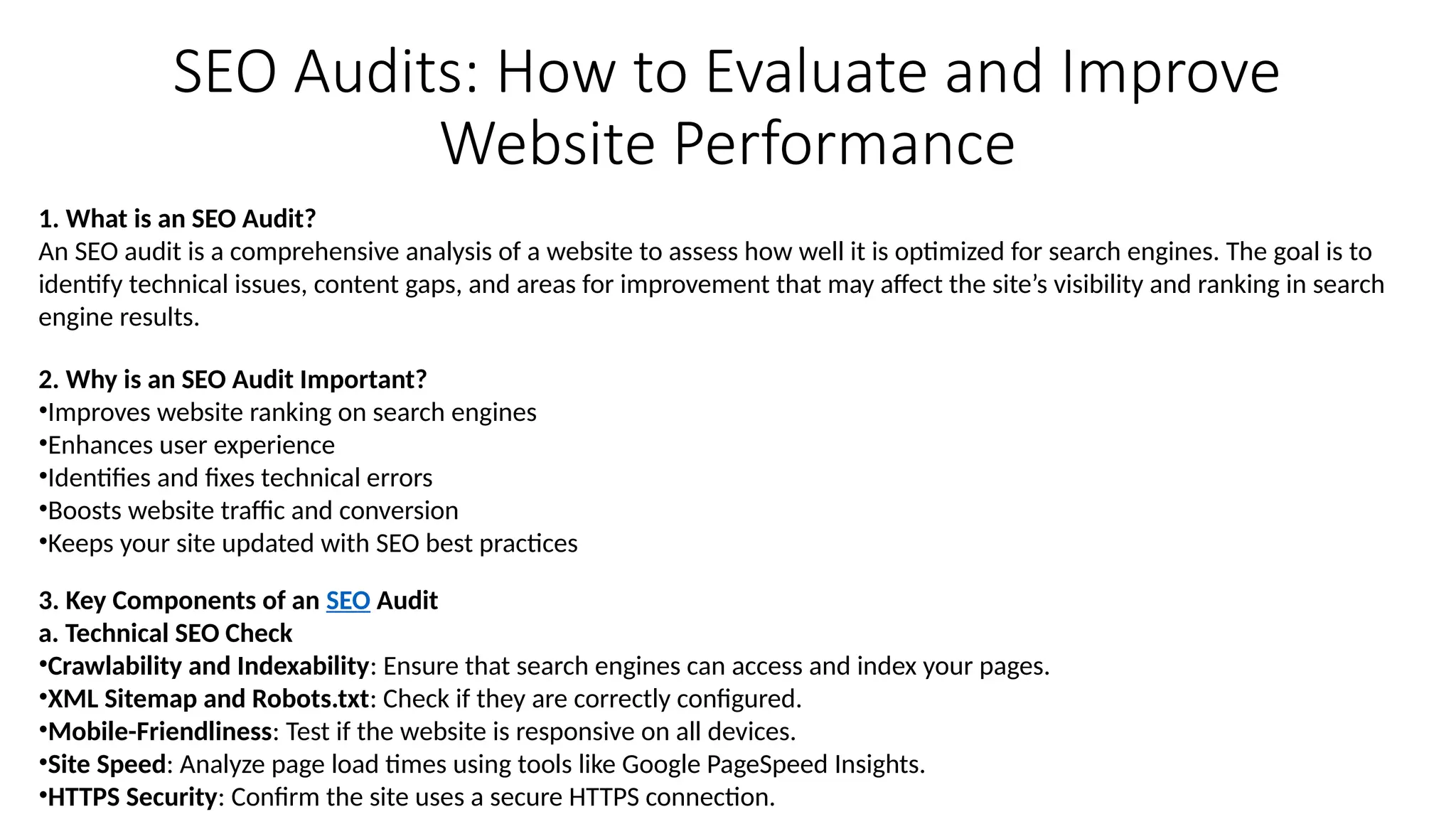 SEO Audits: How to Evaluate and Improve Website Performance | PPTX