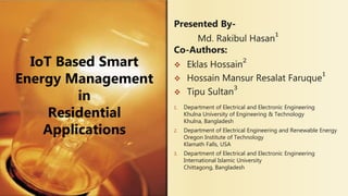 IoT Based Smart Energy Management in Residential Applications | PPTX