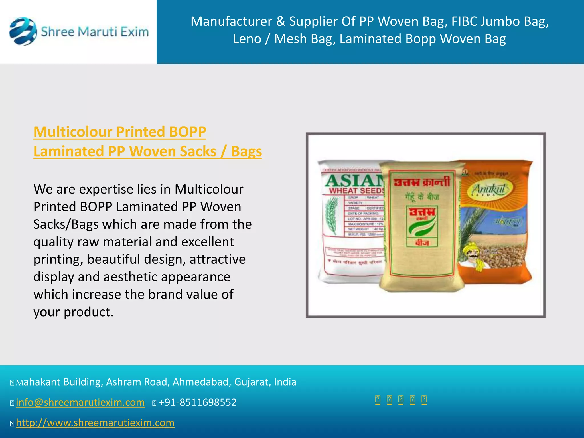 Shree Maruti Exim : PP Woven Bag Manufacturer | PPTX