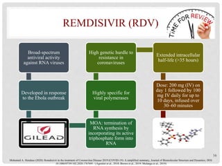 Remdesivir in the Management of COVID-19: Evidence Based Approach | PPTX