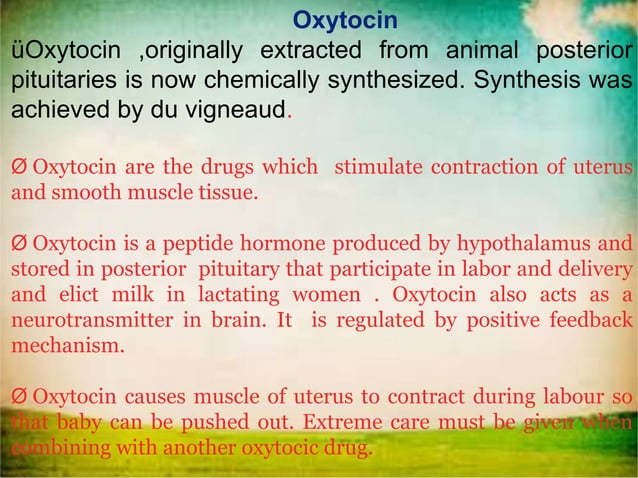 oxytocics:oxytocin | PPTX | Pregnancy | Reproductive Health
