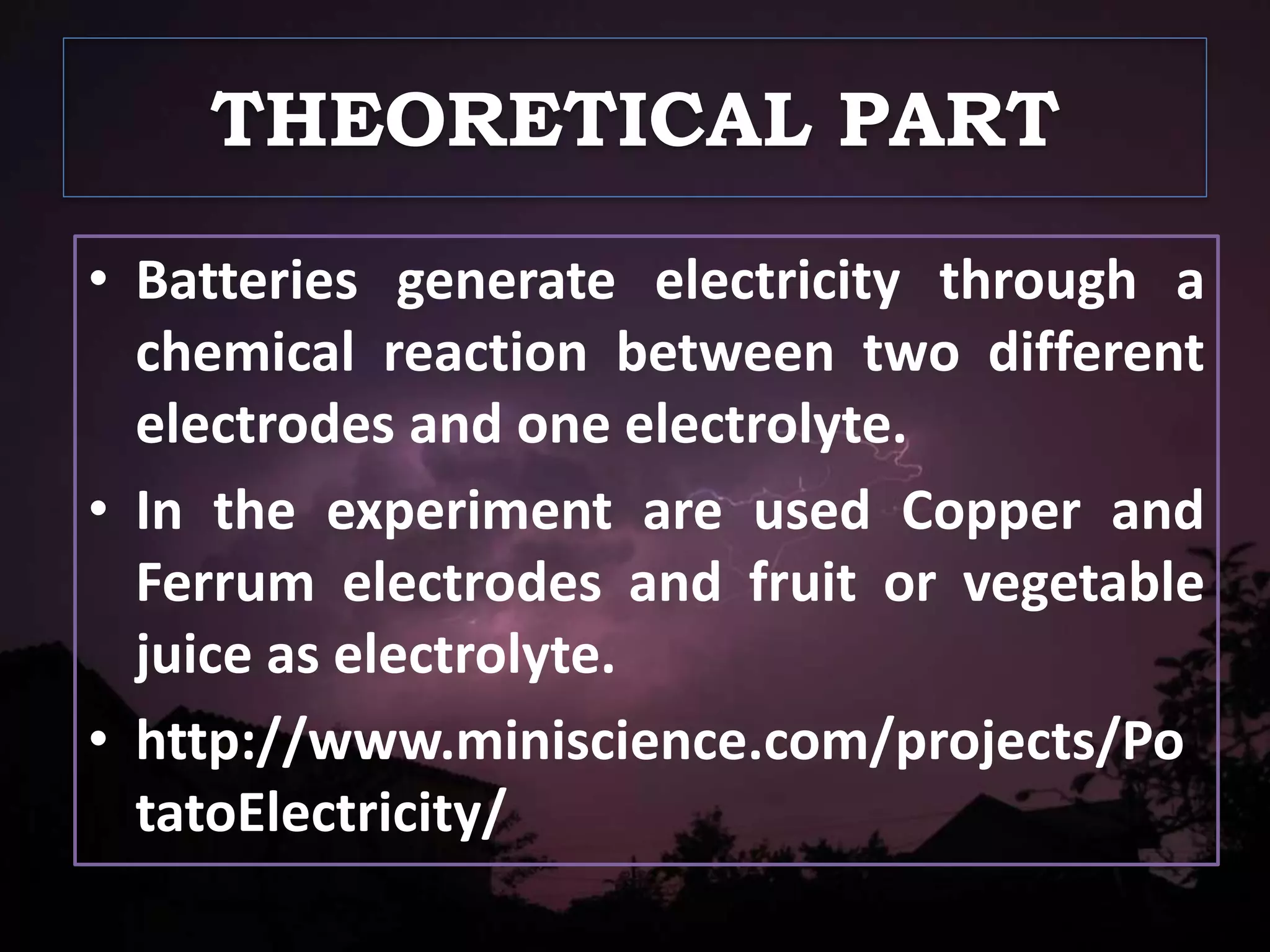 A battery from fruits and vegetables | PPTX