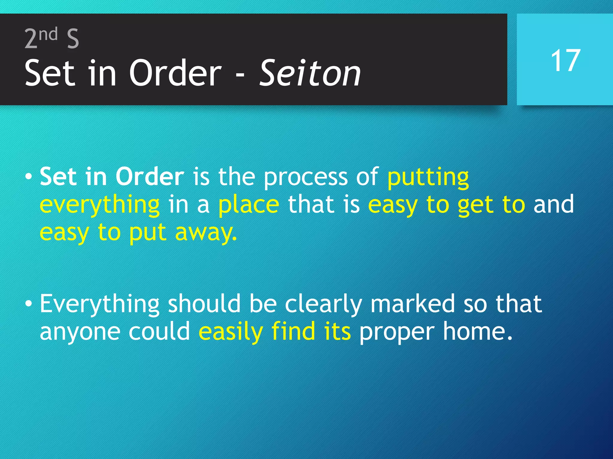 Presentation 5 S workplace organization methodology | PPTX