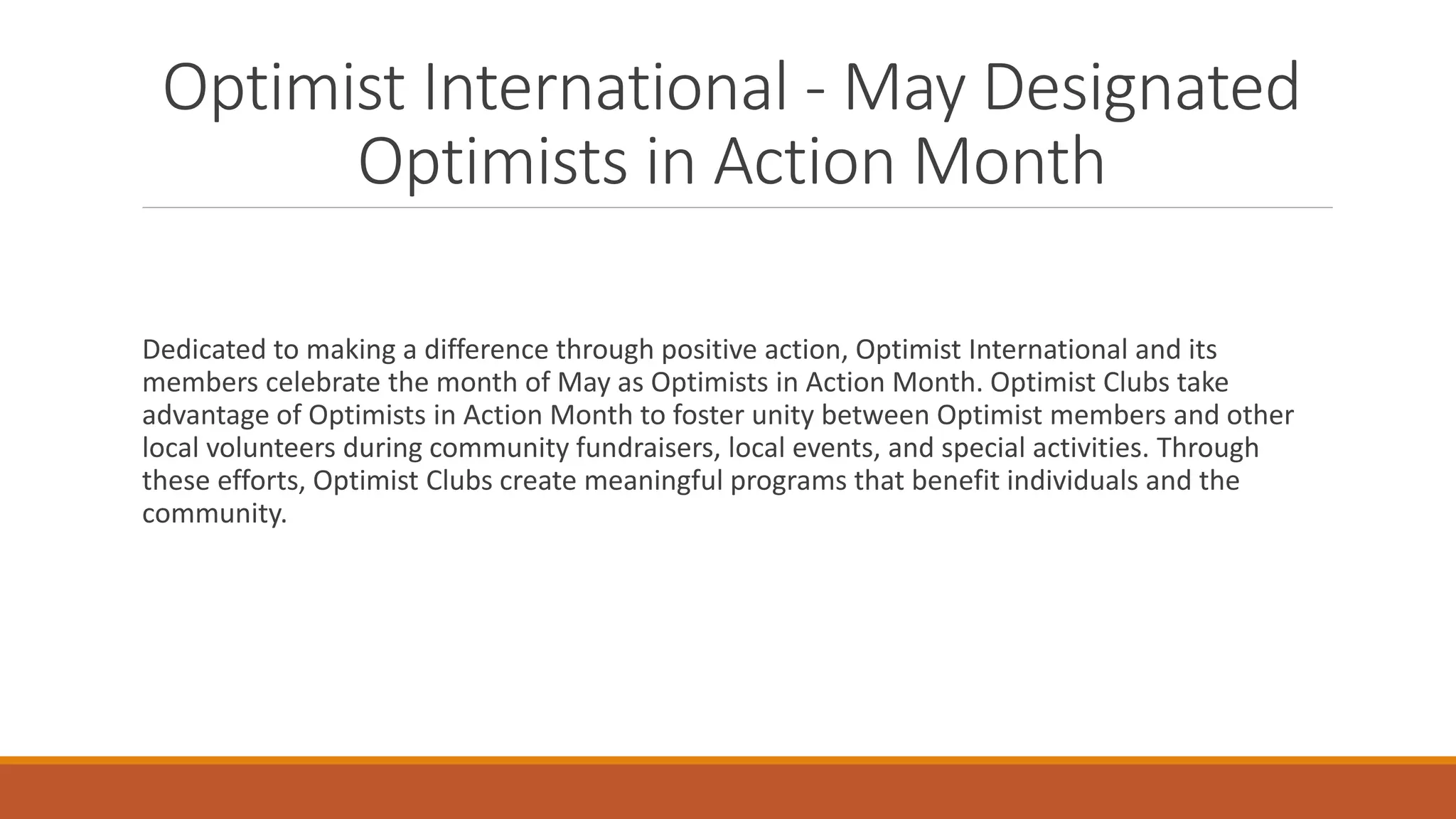 Optimist International - May Designated Optimists in Action Month | PPTX