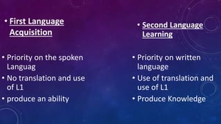 first language vs second language | PPT
