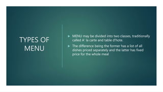 Difference Between Ala carte menu & Table d'hote menu | PPTX