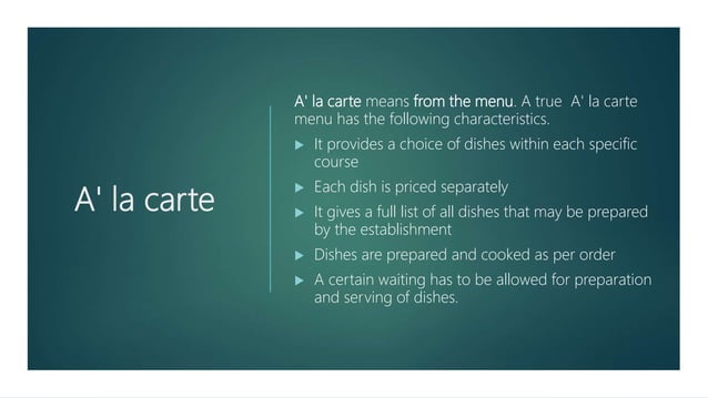 Difference Between Ala carte menu & Table d'hote menu | PPTX | Bars ...