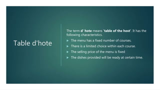 Difference Between Ala carte menu & Table d'hote menu | PPTX
