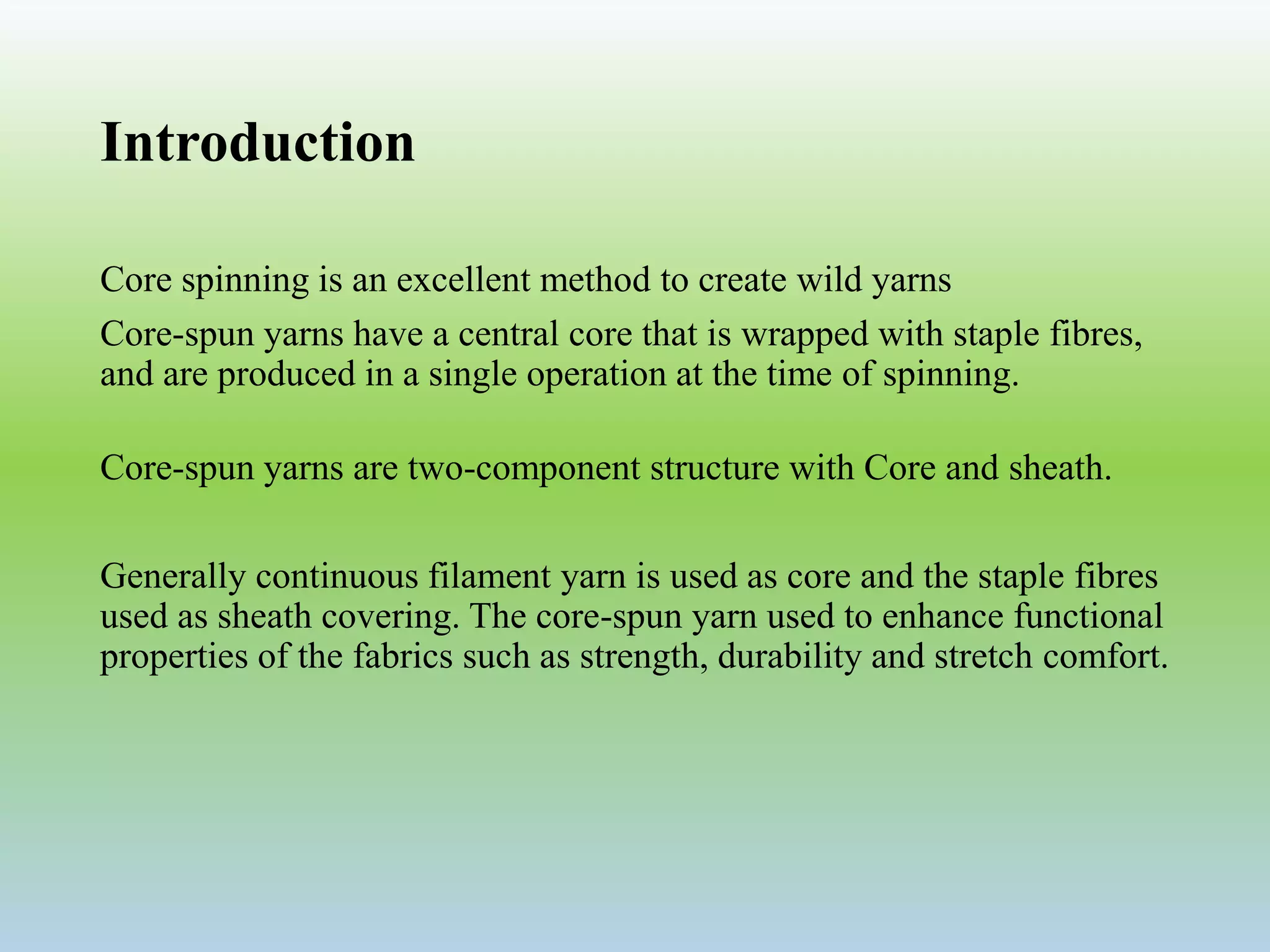 Presentation about Core Spun Yarn.pptx | Needlework | Arts and Crafts