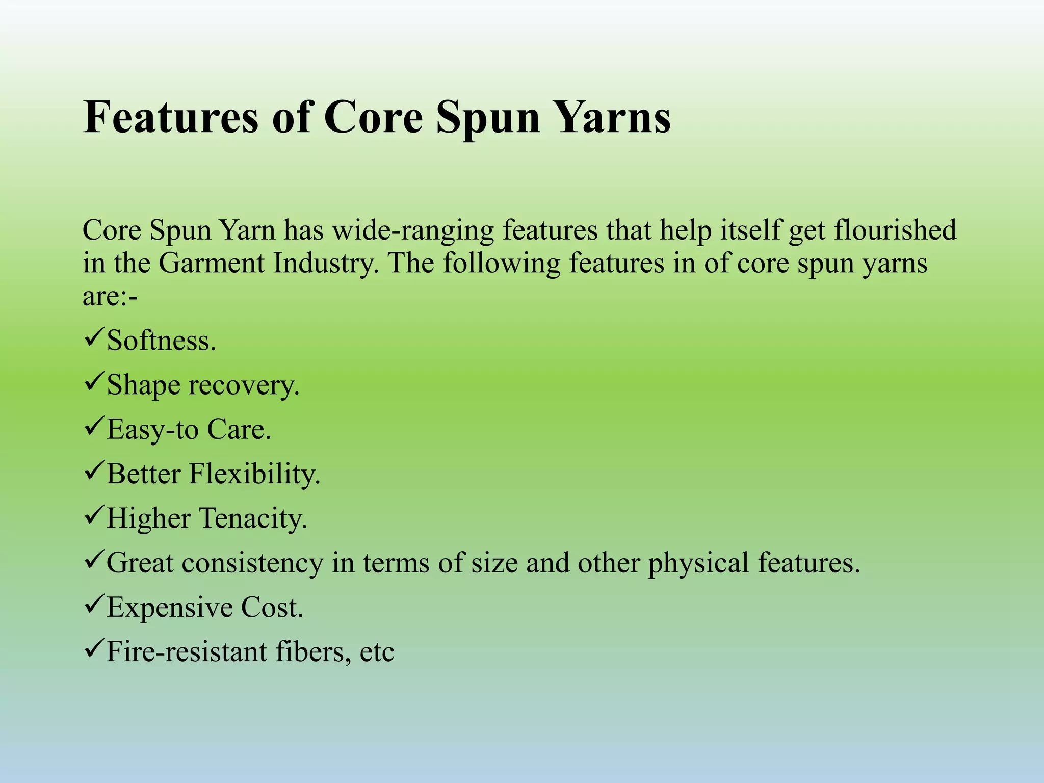 Presentation about Core Spun Yarn.pptx | Needlework | Arts and Crafts