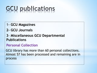 Presentation about gcu and gcu library | PPTX
