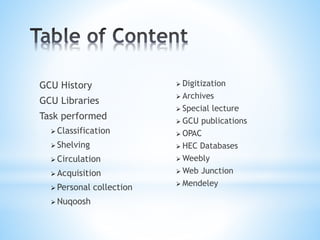 Presentation about gcu and gcu library | PPTX