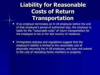 Presentation about liabilities for termination of h 1 b employees | PPT