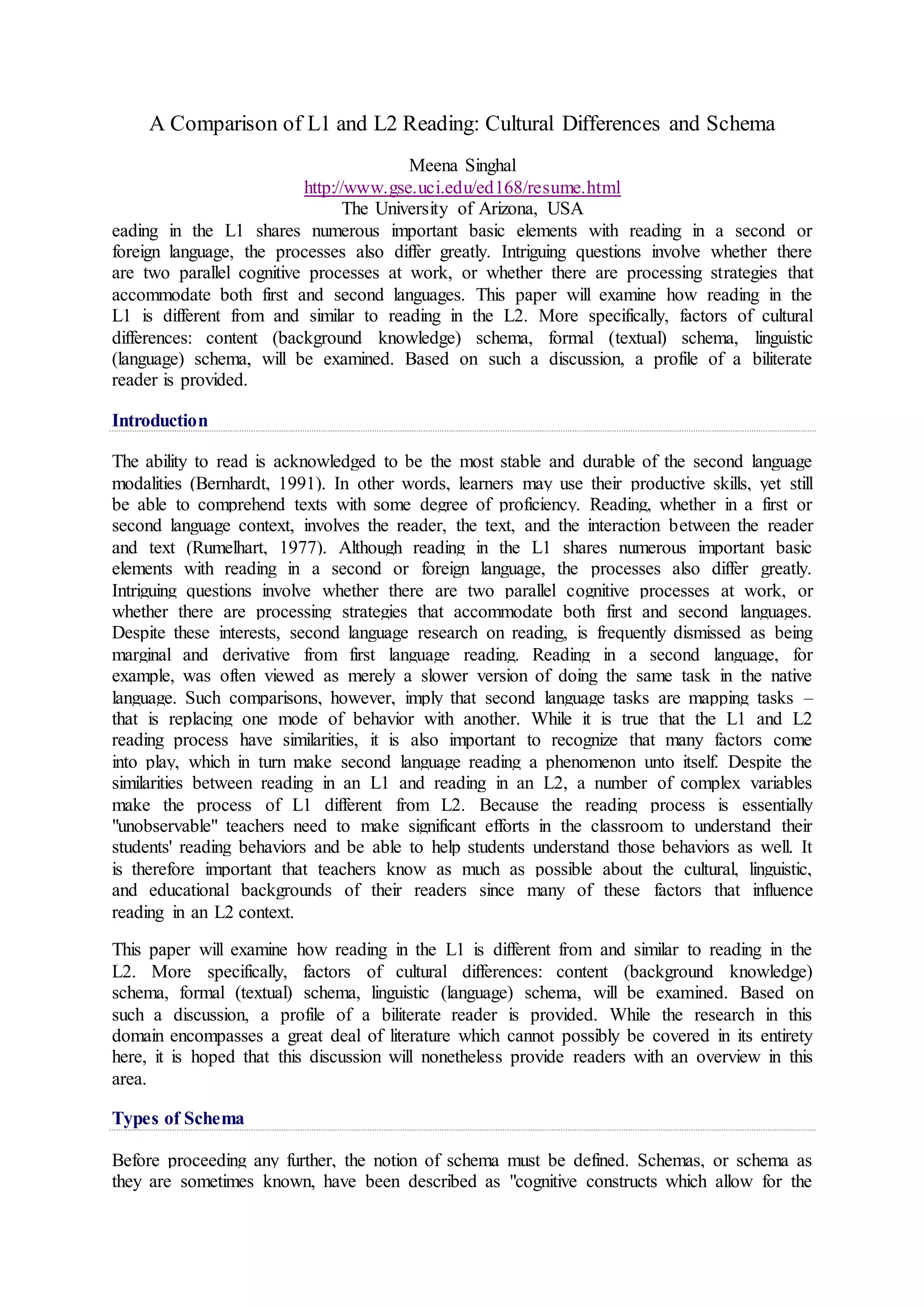 Presentation a comparison of l1 and l2 reading | DOCX