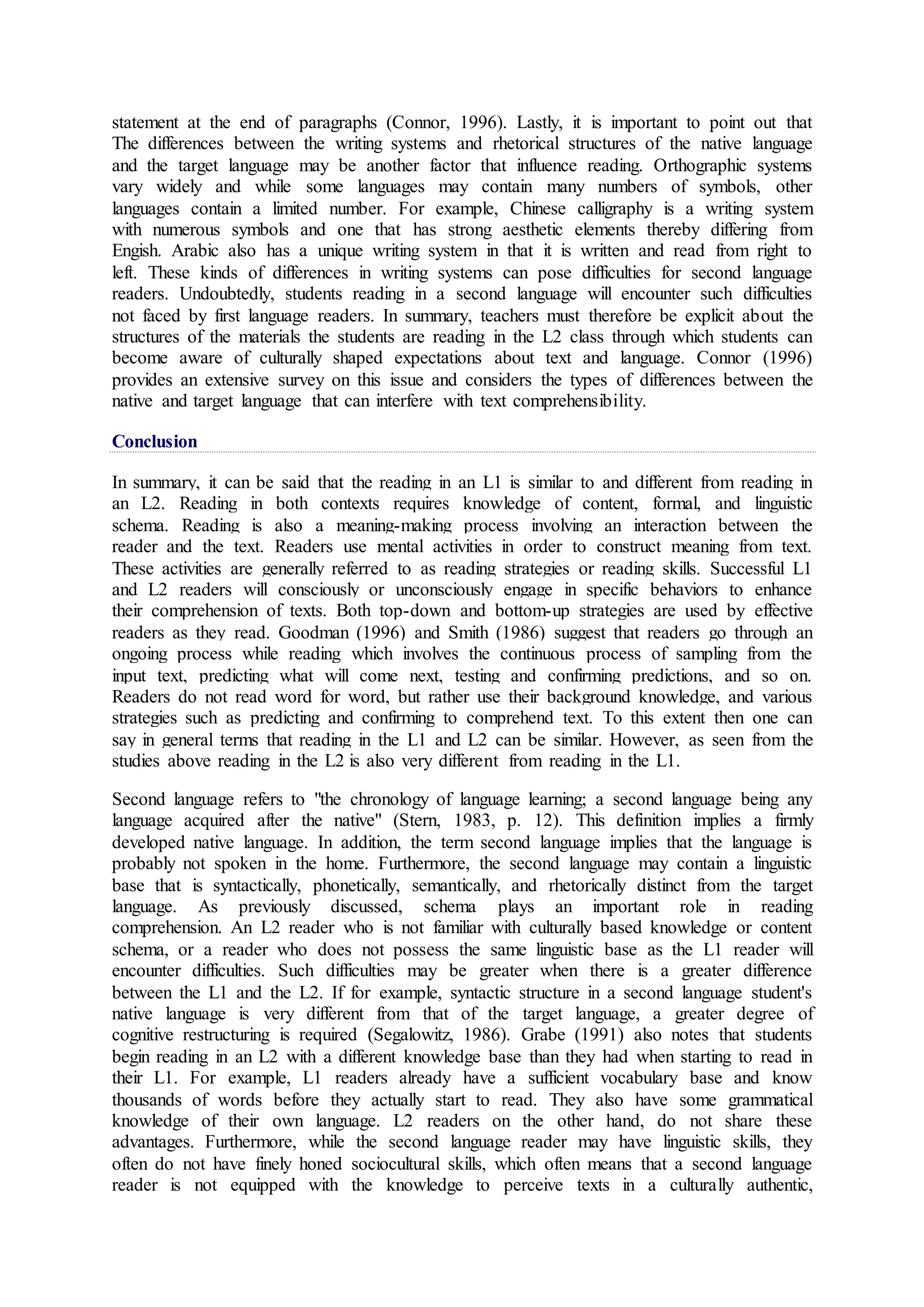 Presentation a comparison of l1 and l2 reading | DOCX