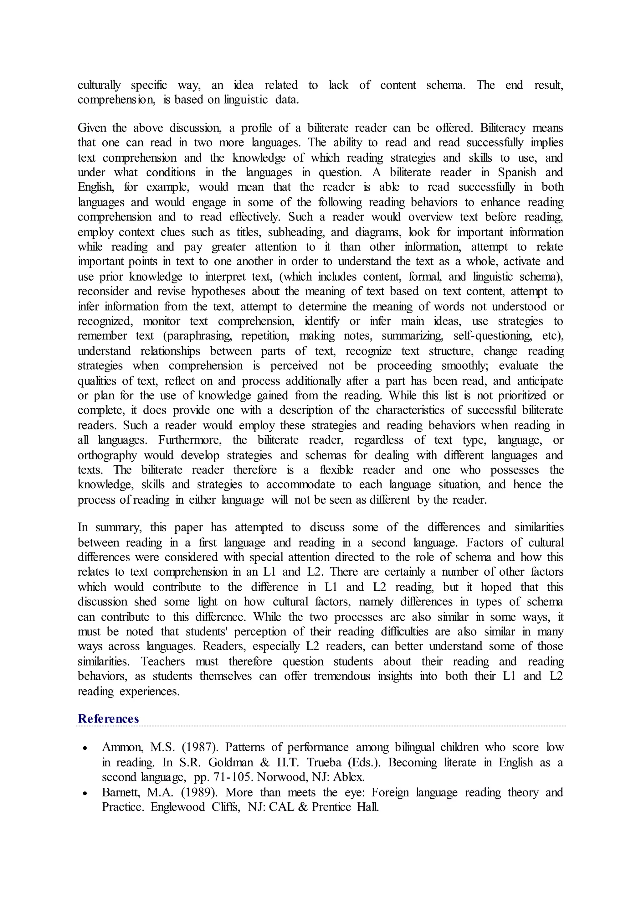 Presentation a comparison of l1 and l2 reading | DOCX