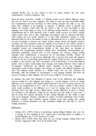 Presentation a comparison of l1 and l2 reading | PDF