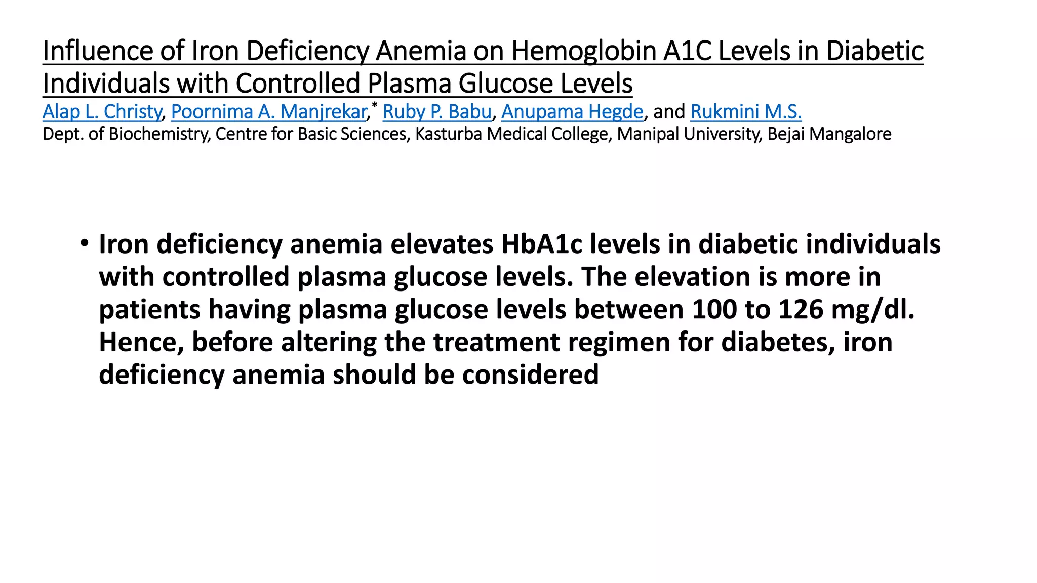 ANEMIA IN DIABETES MELLITUS | PPTX