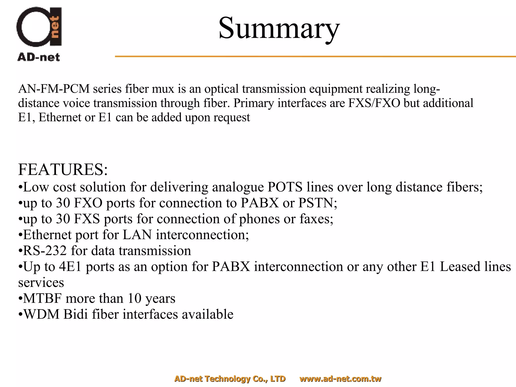 Voice FXS/FXO Fiber Optical multiplexer / converter presentation | PPT