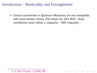 (presentation) arpan.pdf on bell inequalities | PPT