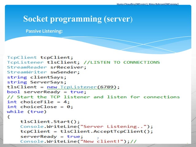 TCP file upload server client example | PPTX | Computer Networking | Computing