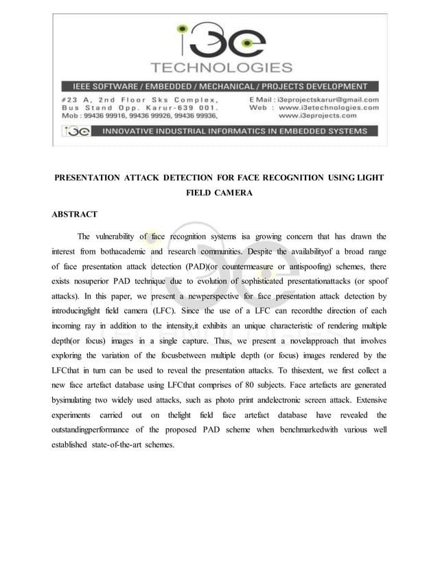 Presentation attack detection for face recognition using light field camera | DOCX