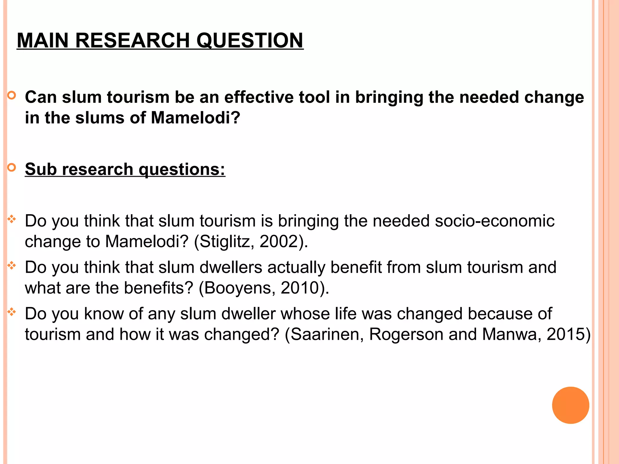 tourism devlopment in Mamelodi Slums: The residents perspective ...