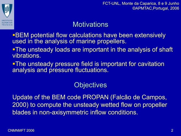 Unsteady Potential Flow Calculations of Marine Propellers Using BEM | PPT