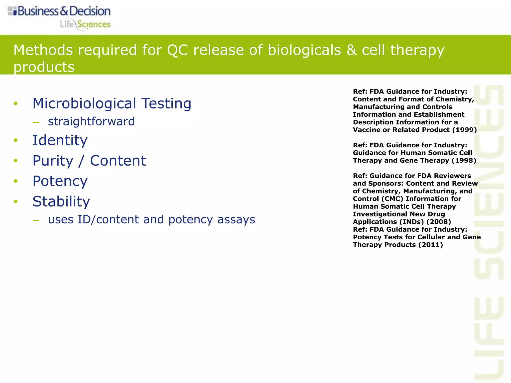 QC Method Validation for Biologicals vs Cell Therapy products (ATMP) | PPT