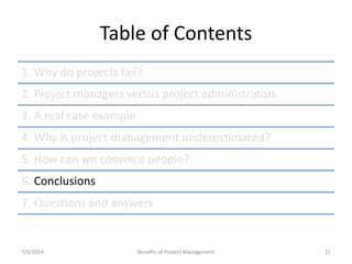 Presentation benefitsprojectmanagement09072014 | PPTX
