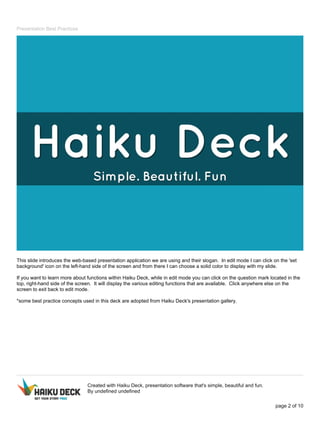 Jazz Up Your Presentation; Best Practices & Using Haiku Deck | PDF