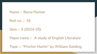 Pincher Martin by William Golding (3rd novel) | PDF