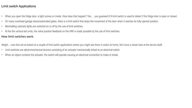 Presentation by ICA on limit switches and proximity sensors.pptx | Computer Peripherals | Computing