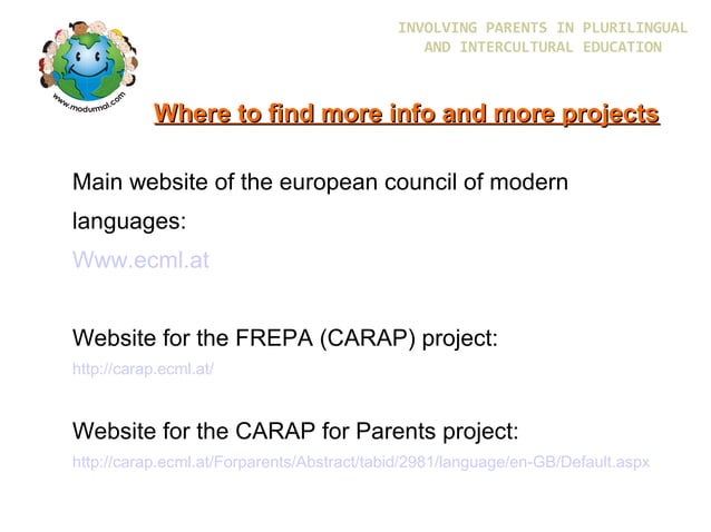 Report about seminar "CARAP for parents" of ECML in Graz María Sastre | PPT