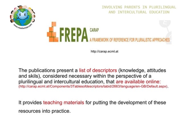 Report about seminar "CARAP for parents" of ECML in Graz María Sastre | PPT