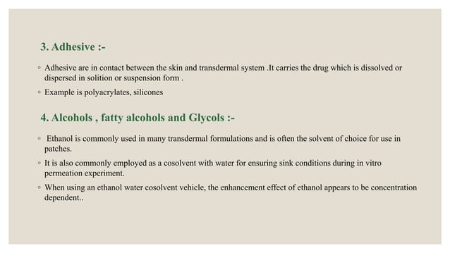 Permeation enhancer of Transdermal drug delivery system | PPTX
