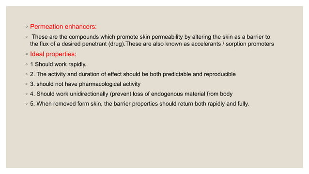 Permeation enhancer of Transdermal drug delivery system | PPTX