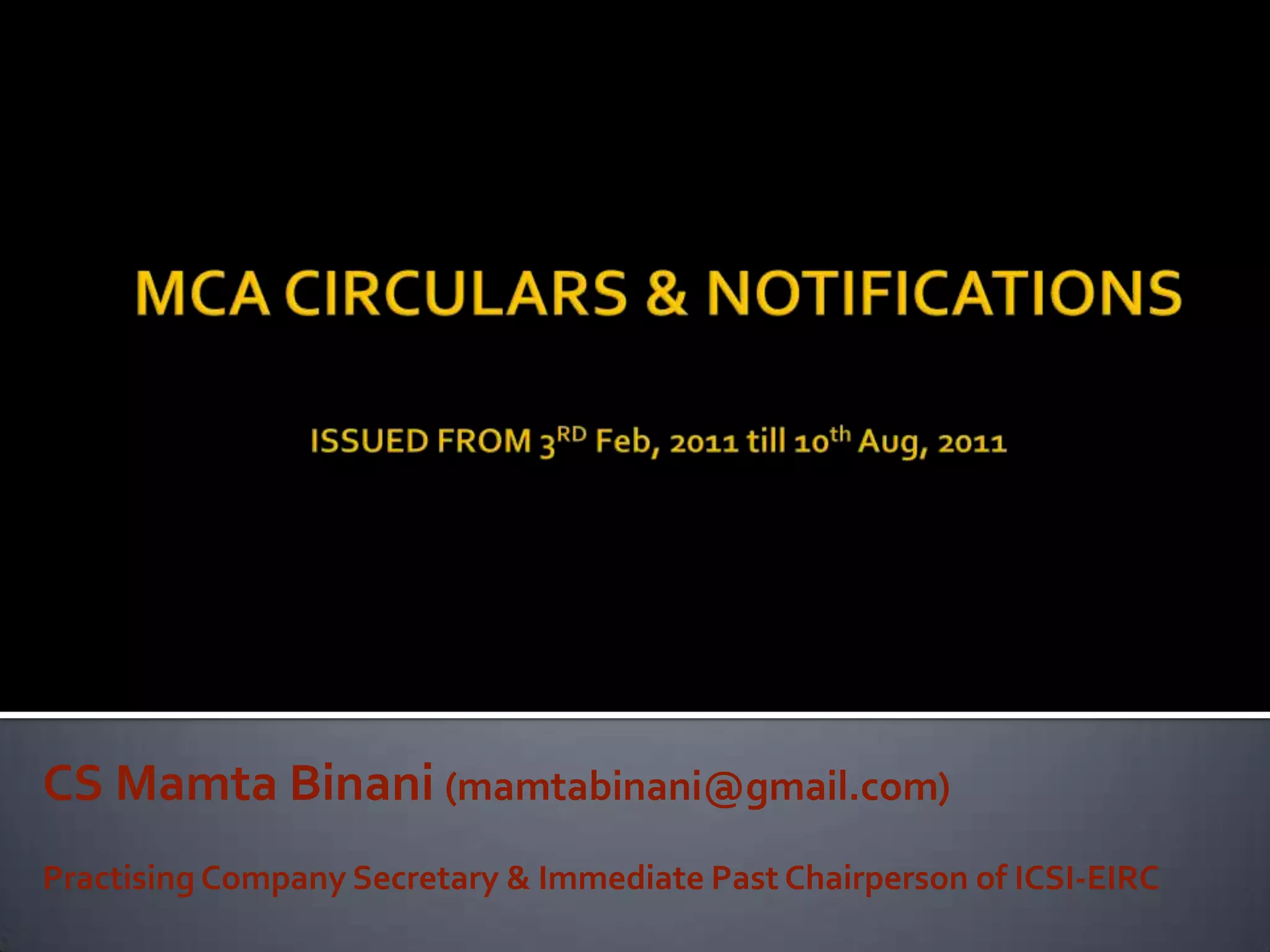 MCA Circulars And Notifications Mca | PPTX | Business Accounting ...