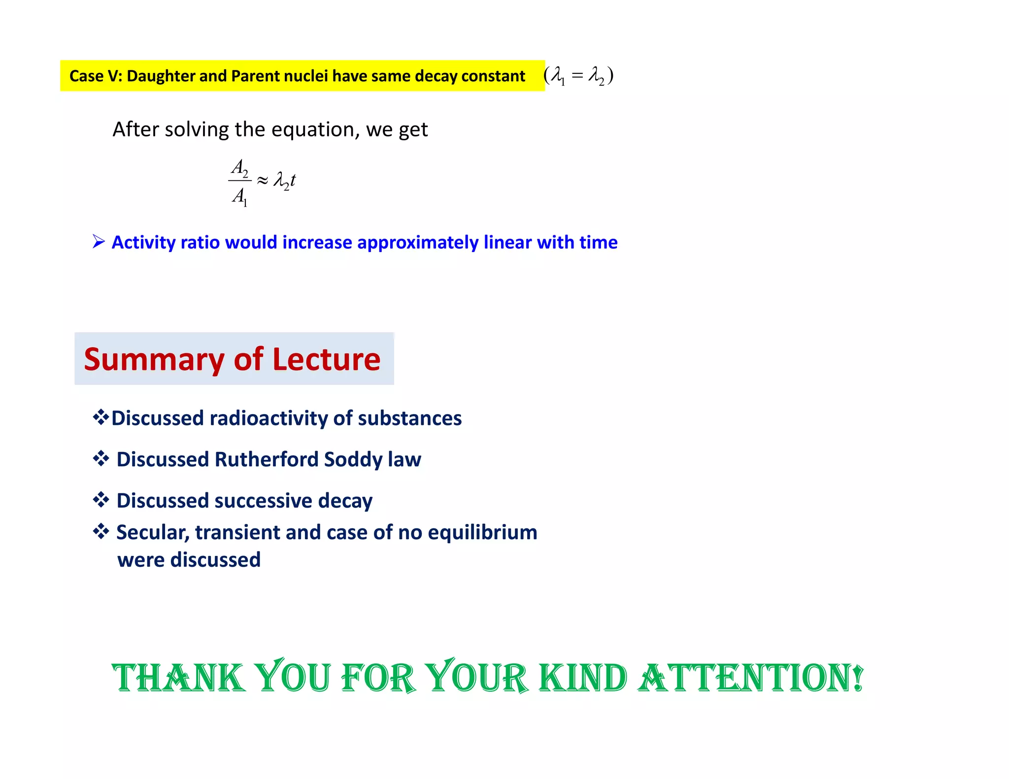 Successive radioactive decay and Radioactive Equilibrium: M Choudhary | PDF