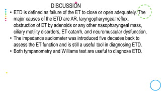 Eustachian tube dysfunction, a journal Club presentation | PPT