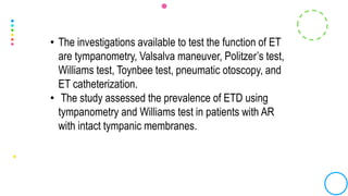 Eustachian tube dysfunction, a journal Club presentation | PPTX