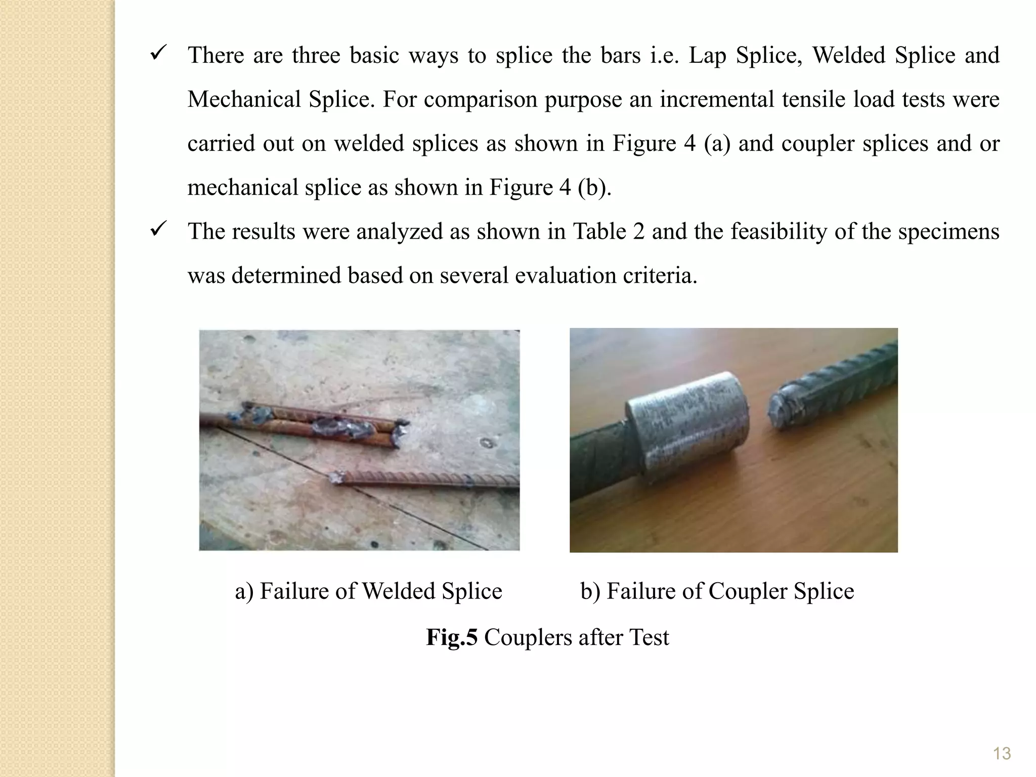 Presentation "Use of coupler Splices for Reinforcement" | PPTX