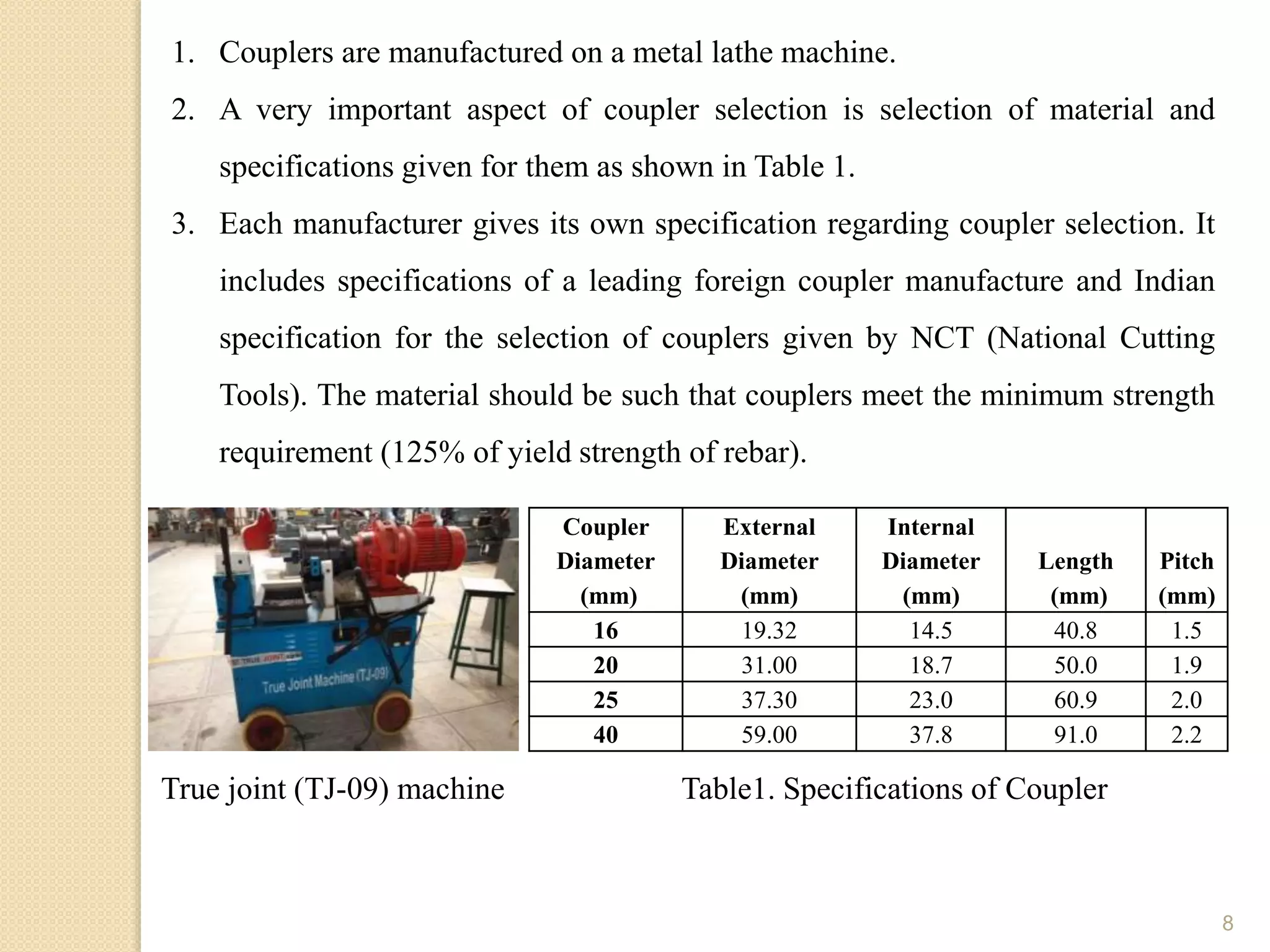 Presentation "Use of coupler Splices for Reinforcement" | PPTX