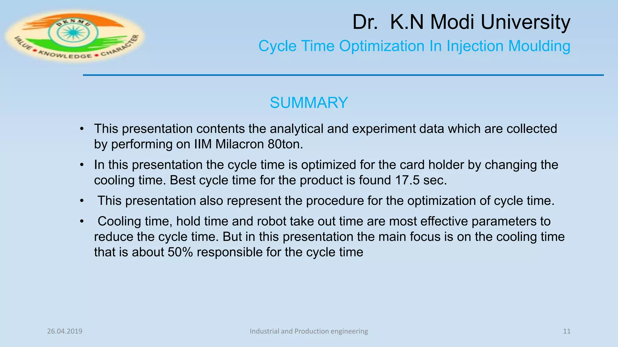 Cycle Time Optimization In Injection Moulding Pptx