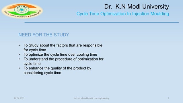 cycle time optimization in injection moulding | PPTX